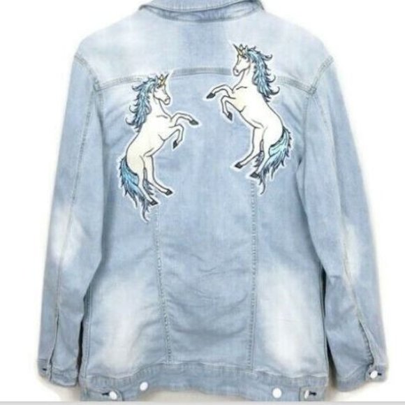 LuLaRoe | Jackets & Coats | Rare Lularoe Jaxson Unicorn Patch Denim ...